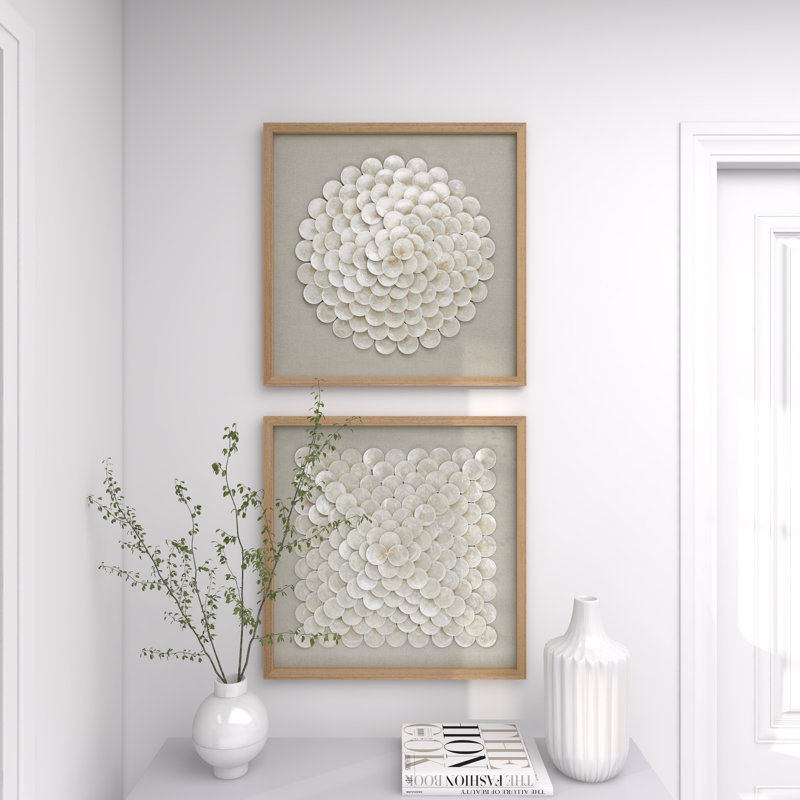 2 Piece Cream Shell Handmade Overlapping Shells Geometric Shadow Box ...