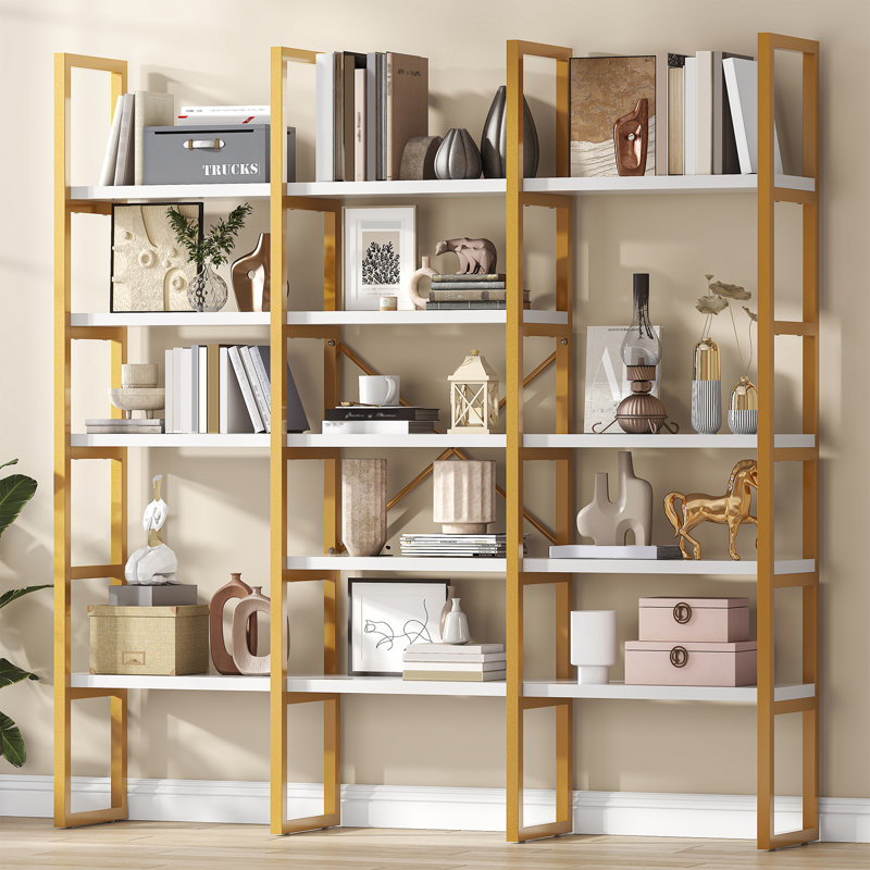 Jasmine-Rose 71" Gold Bookshelf 5 Tiers Geometric Bookcase Display Shelf